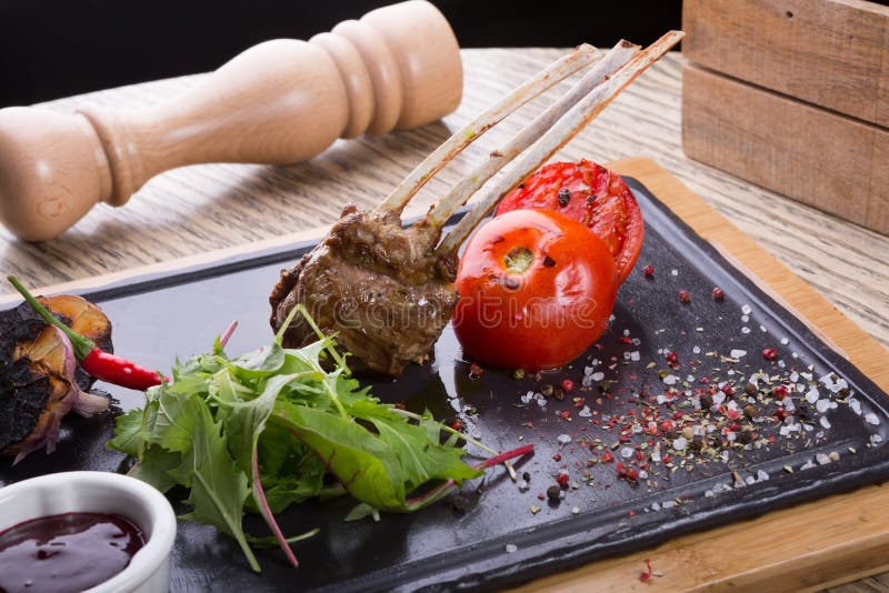 Grilled Lamb Meat Served Chili Pepper Stock Photo - Image of dinner ...
