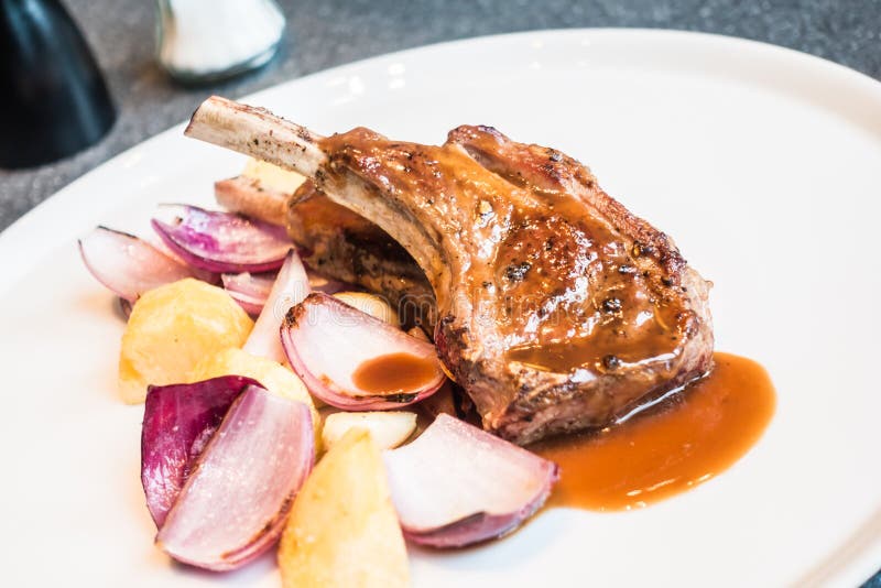 Grilled lamb rack steak stock image. Image of rack, meal - 73801275