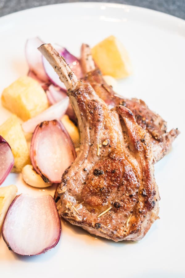Grilled lamb rack steak stock photo. Image of lamb, grill - 73801550