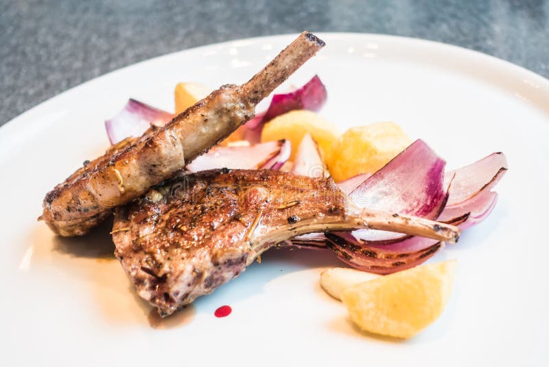 Grilled lamb rack steak stock image. Image of rack, dinner - 73822555