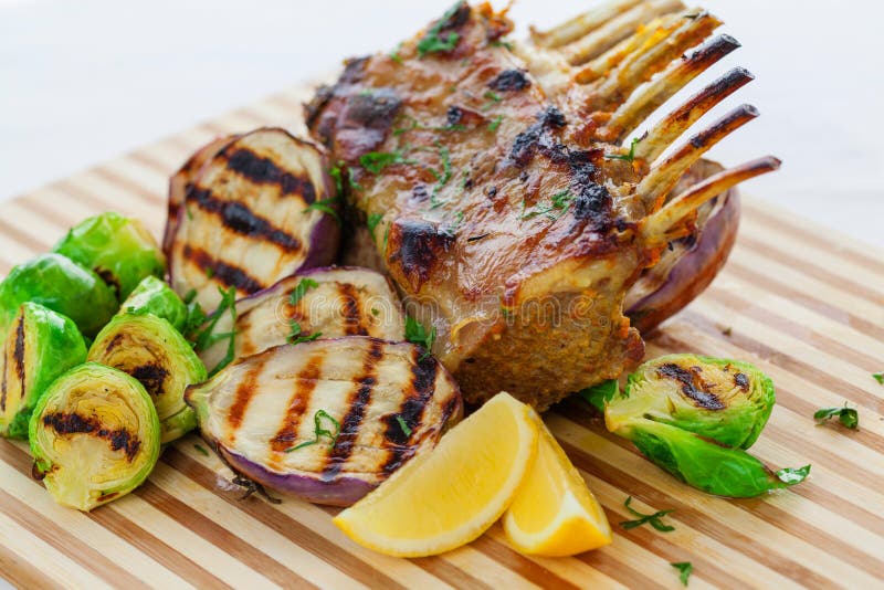 Grilled Lamb Rack with Vegetables Stock Photo - Image of lamb, grill ...