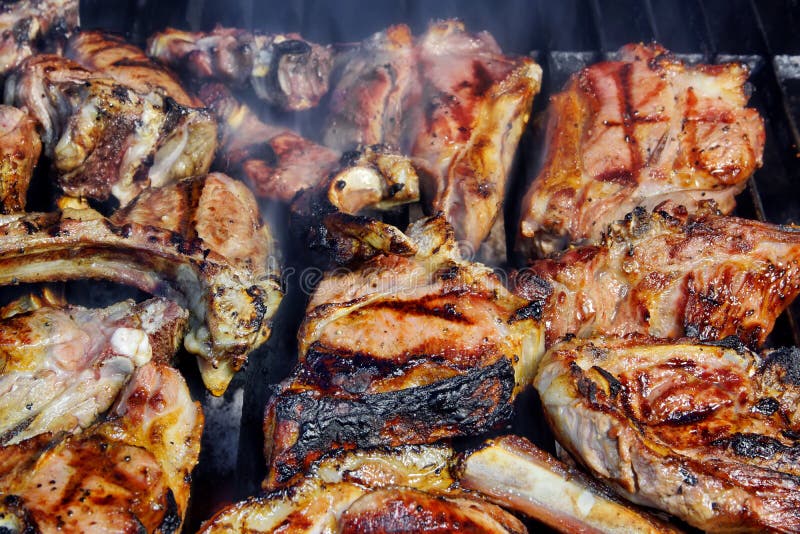 Grilled Lamb Ribs on BBQ Grate Stock Image - Image of roasted, sizzling ...