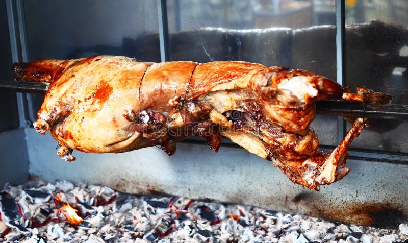 Roast Lamb on Spit stock photo. Image of cook, flames - 14345950