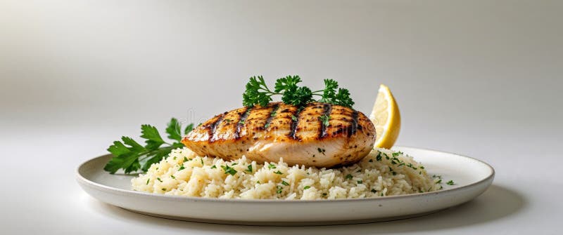 Grilled Lemon Herb Chicken with Garlic Rice Stock Photo - Image of ...