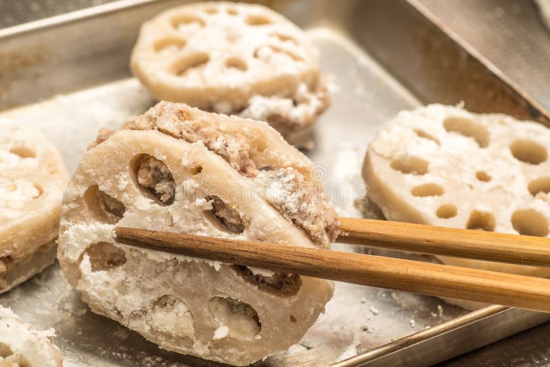 Grilled Lotus Root Stuffed with Meat Stock Photo - Image of root ...