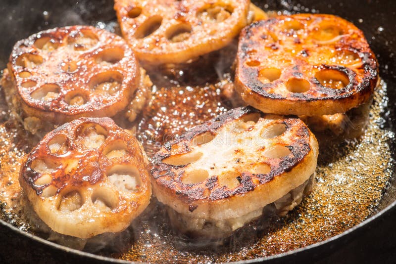 Grilled Lotus Root Stuffed with Meat Stock Image - Image of fresh ...