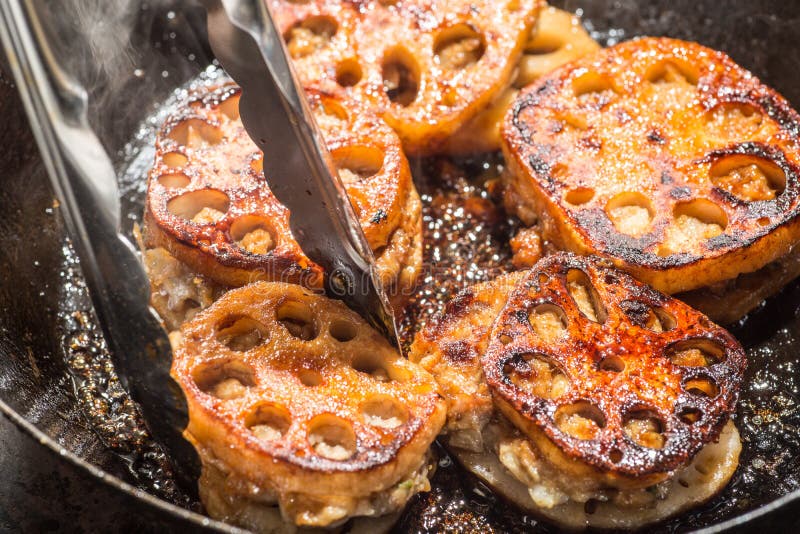 Grilled Lotus Root Stuffed with Meat Stock Photo - Image of fresh ...