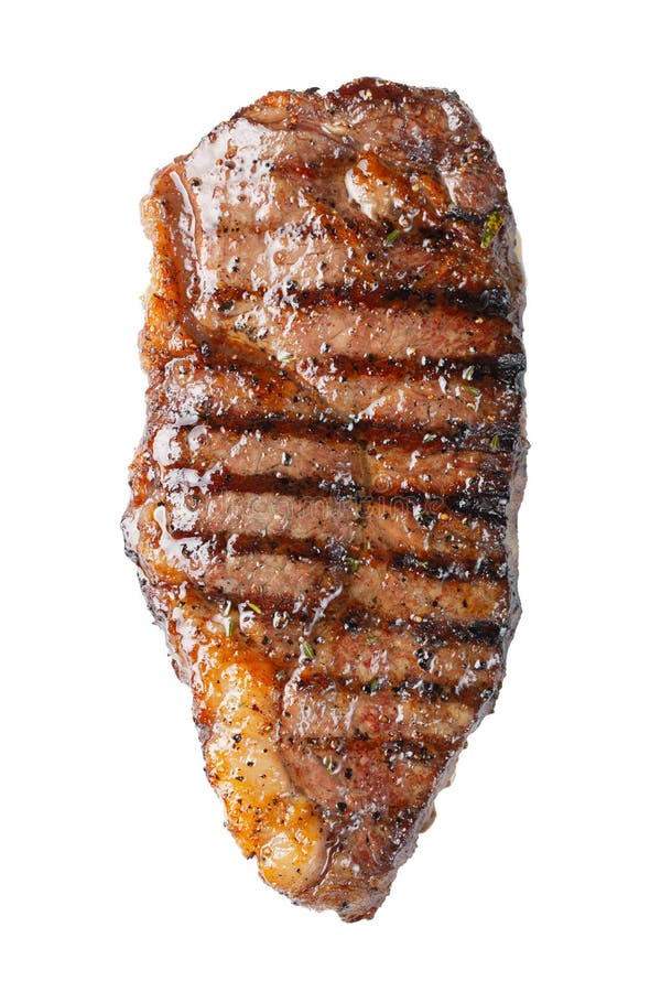 Grilled Marbled Beef Steak Striploin Isolated on White Background, Top ...