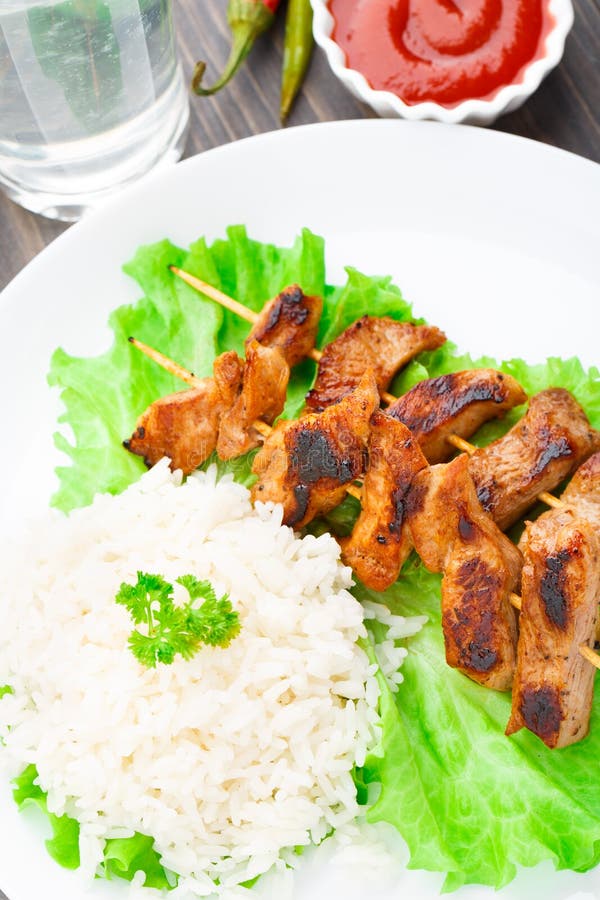 Grilled Marinated Pork with Rice Stock Photo - Image of fgrill ...