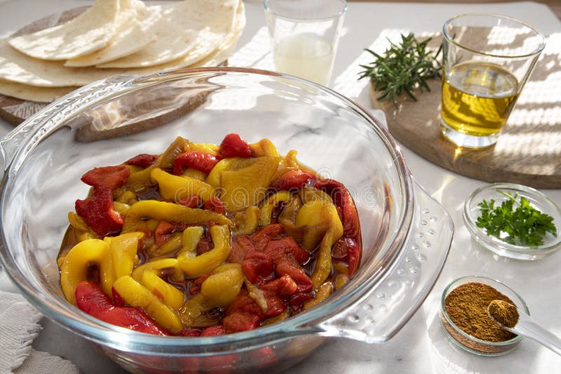 Grilled and Marinated Peppers Stock Image - Image of mediterranean ...