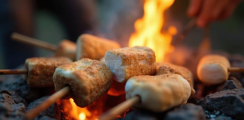 Grilled Marshmallows, Close Up View, Friends Gathering , BBQ, Activity ...