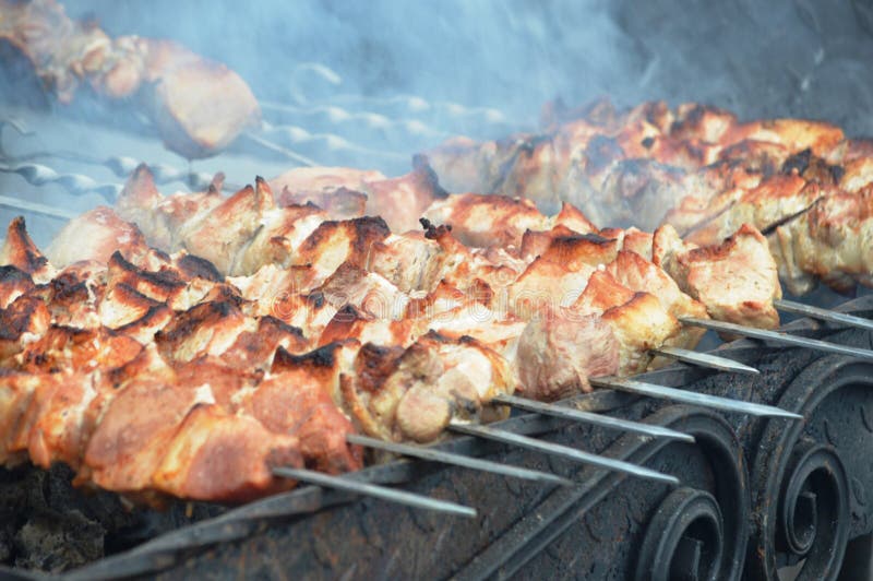 Grilled meat. Barbecue stock photo. Image of meal, background - 270441544