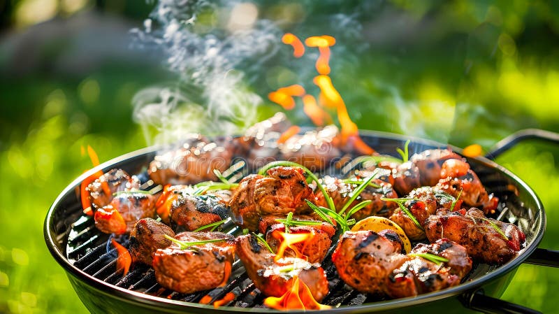 Grilled Meat on the Barbecue with Flame Stock Illustration ... Grilled Meat on the Barbecue with Flame Stock Illustration ...