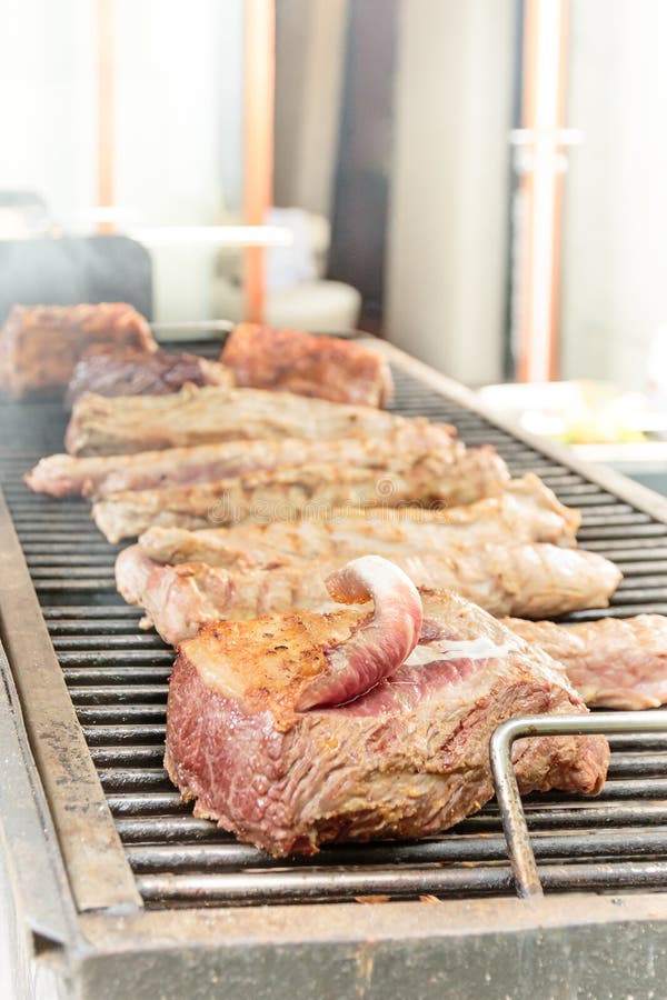 Grilled meat on barbecue stock image. Image of fire, spring - 90621981