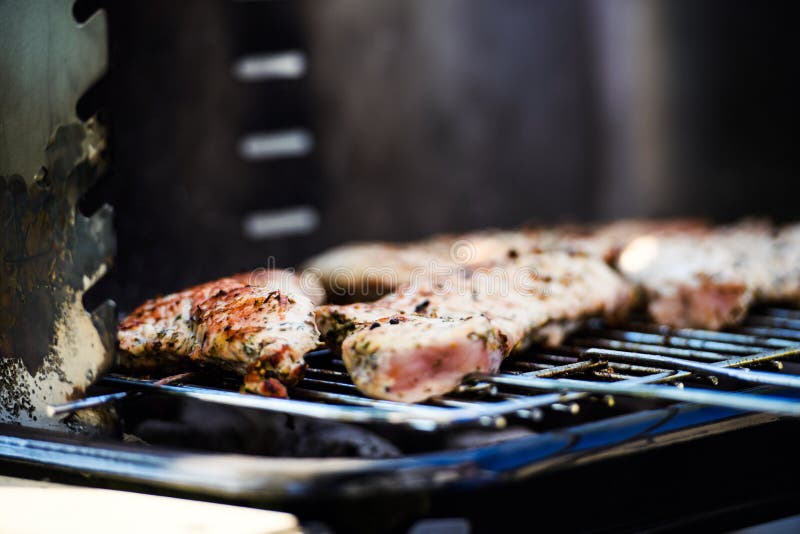 Grilled Meat, Barbecue. Spring Time Stock Photo - Image of smoke ...