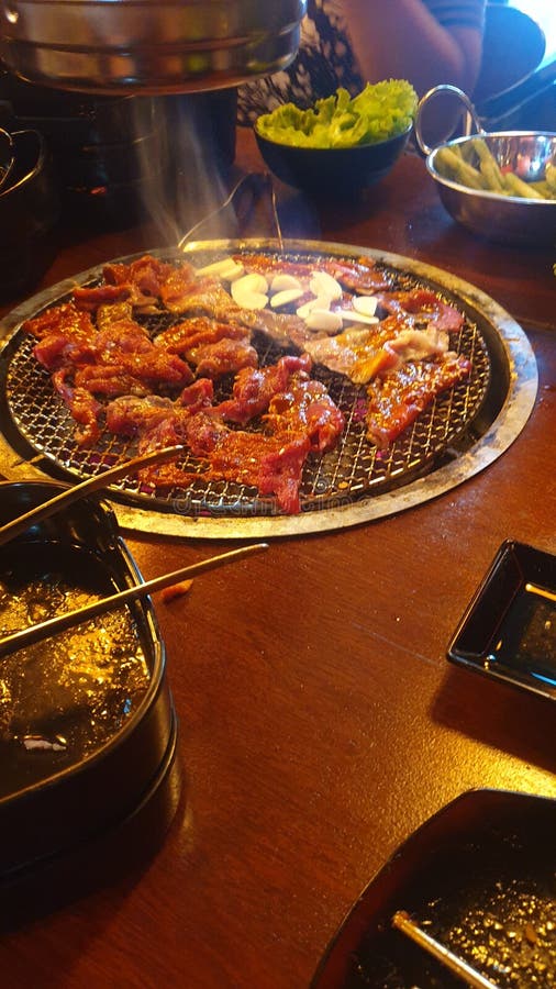 Grilled Meat Chope Stick for Dinner with Vegetables Stock Photo - Image ...