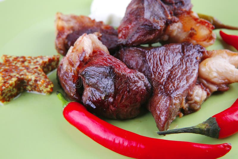 Grilled meat chunks stock image. Image of gourmet, plate - 15536435