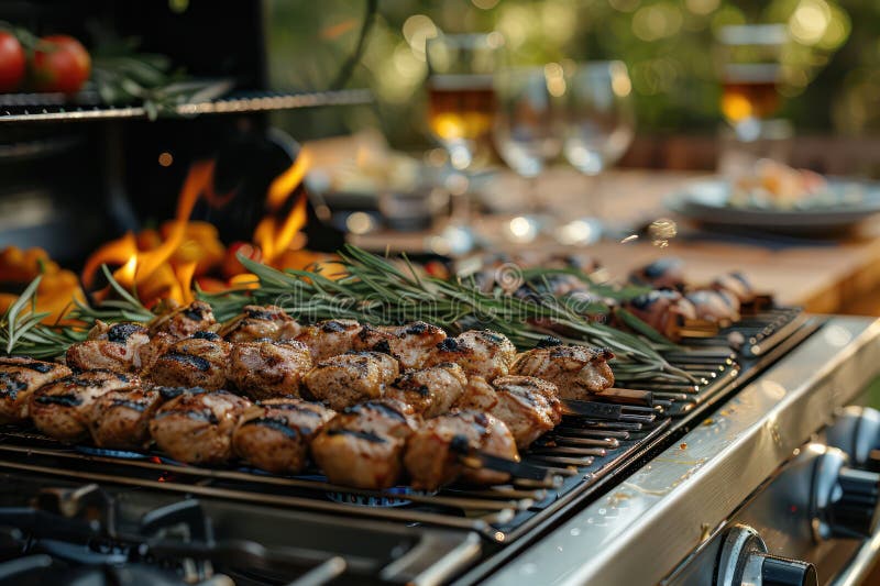 Grilled Meat Close-up, Barbecue Party at Summer Backyard. Generative AI ...