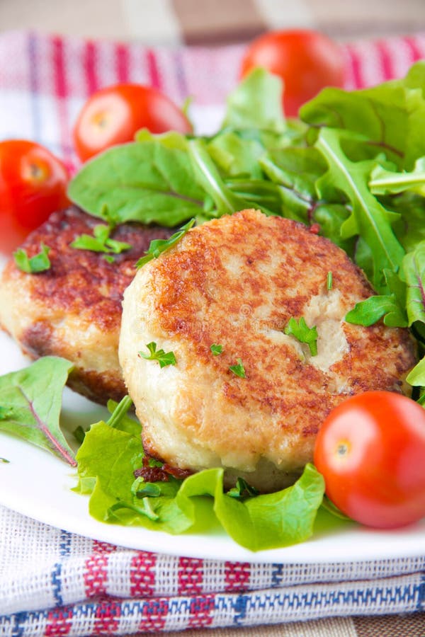 Chicken Cutlets with Salad Greens Stock Photo - Image of fresh, meat ...