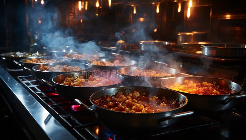 Grilled Meat on Fire, a Gourmet Barbecue Feast Indoors Generated by AI ...