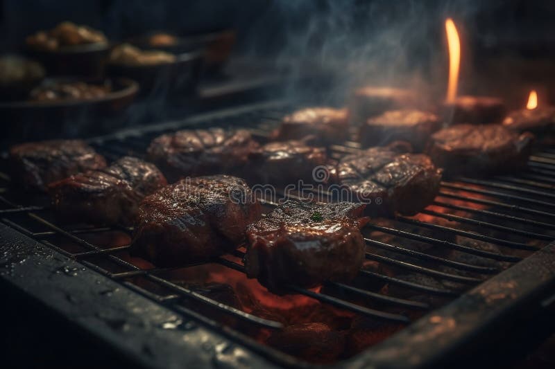 Grilled Meat on the Grill. Generative AI. Stock Illustration ...