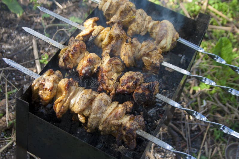 Grilled meat on the grill stock image. Image of grilling - 153427795
