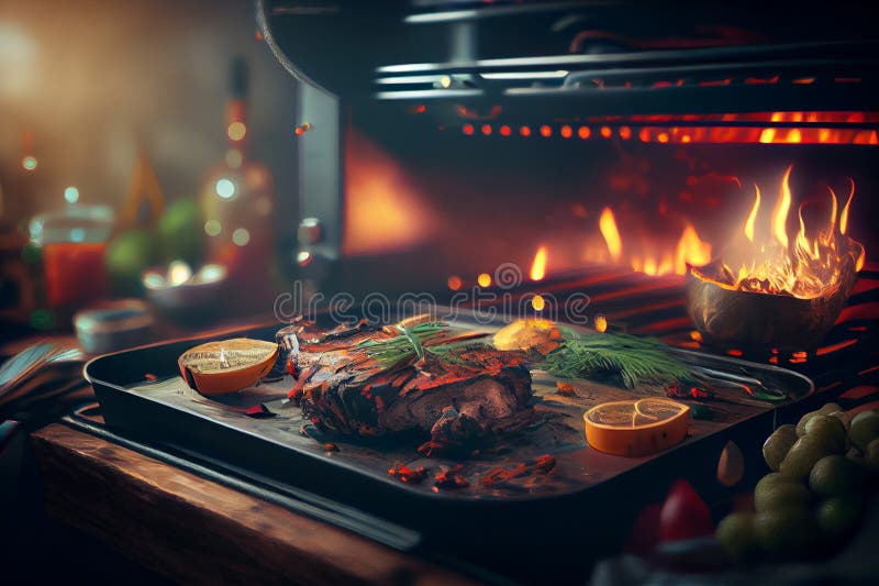Grilled Meat with Lemon and Spices in the Oven.generative Ai Stock ...