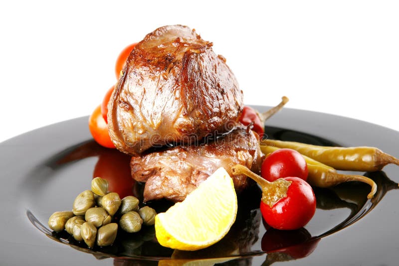 Grilled Meat Medallion with Cherry Stock Photo - Image of chops, food ...