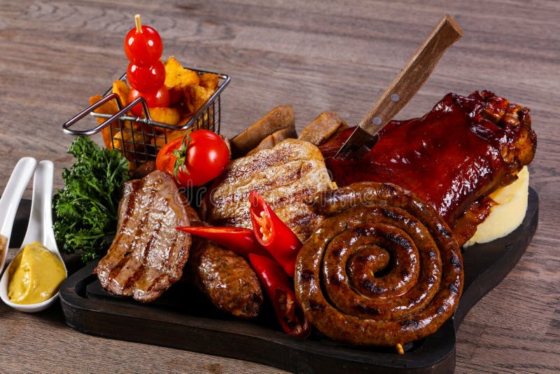 Grilled meat mix plate stock image. Image of barbecue - 196881459