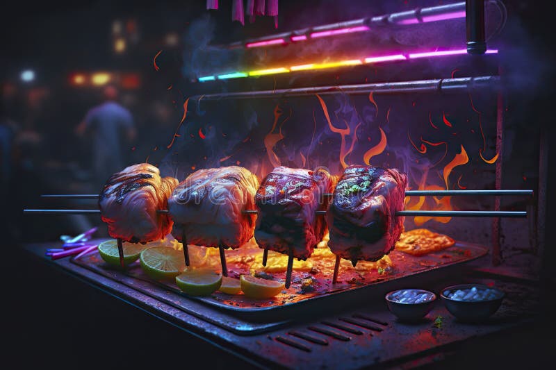 Grilled Meat in Neon Colors. Generative AI Stock Illustration ...