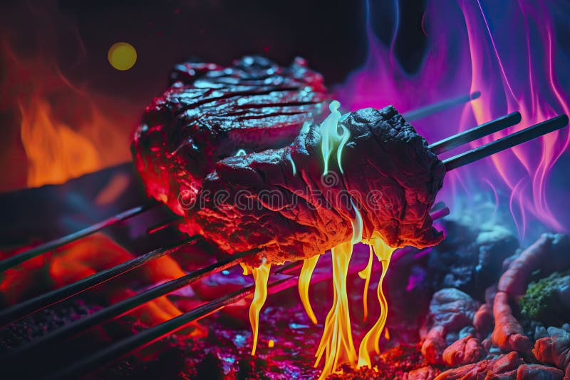 Grilled Meat in Neon Colors. Generative AI Stock Illustration ...