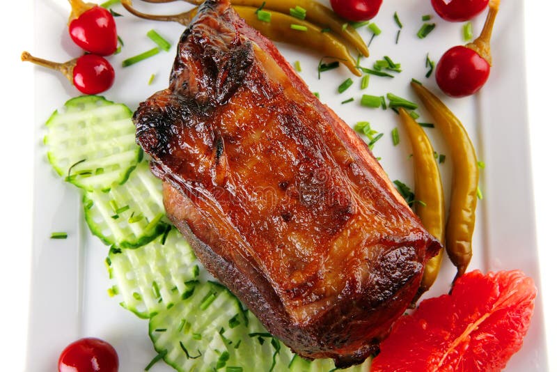 Grilled meat on plate stock photo. Image of gold, bloody - 15059034