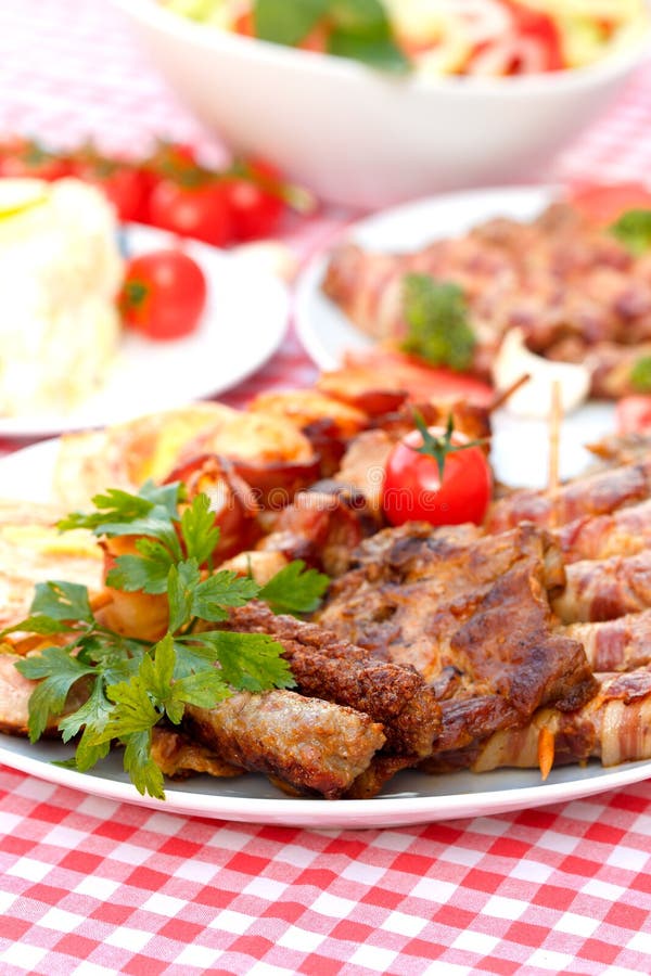 Grilled meat on plate stock photo. Image of ingredient - 45596312