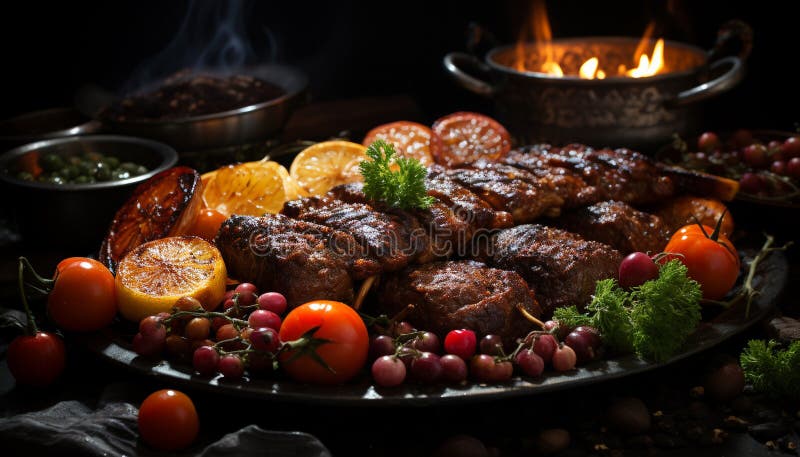 Grilled Meat on a Plate, Cooked To Perfection, Ready To Eat Generated ...