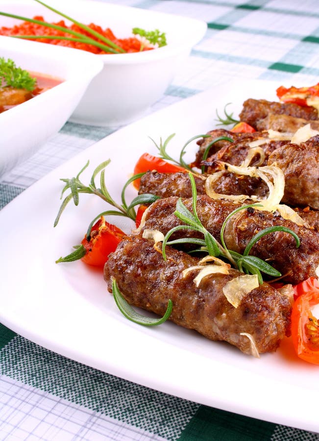 Grilled Meat Rolls With Giant White Beans And Sauce Stock Image - Image ...