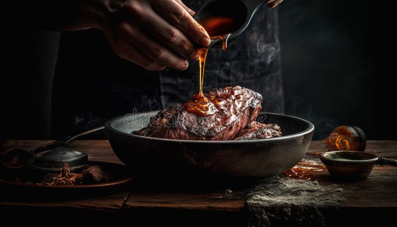 Grilled Meat on Rustic Table, Ready To Eat Generated by AI Stock Image ...