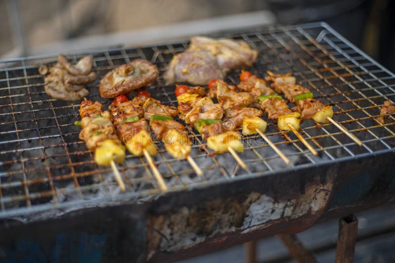 Grilled Meat Scorched on the Grill, Burnt Stock Image - Image of lunch ...