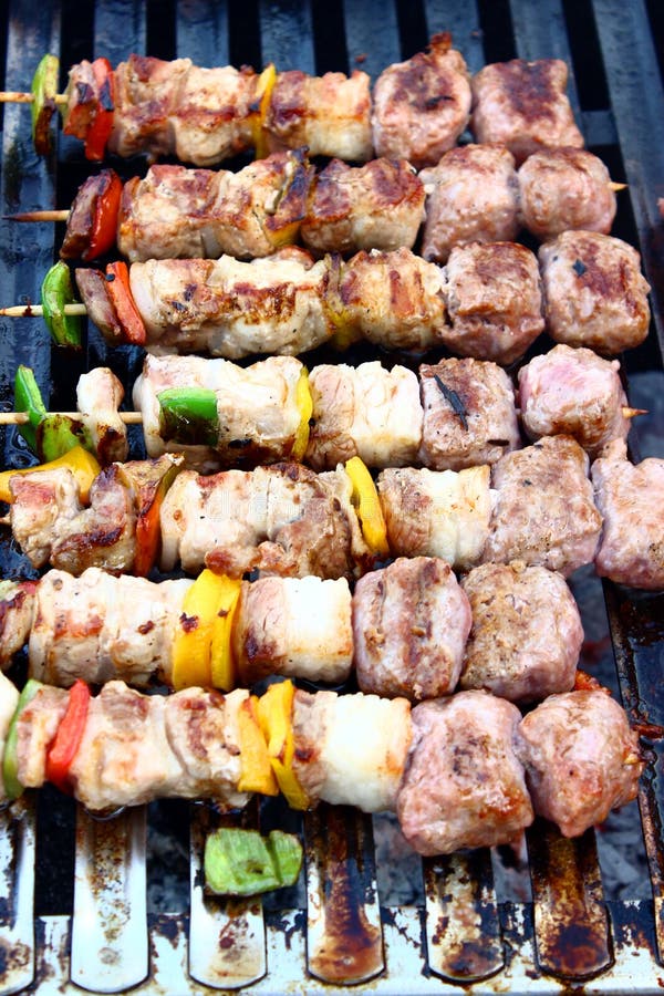 Grilled meat stock image. Image of chicken, peppers, skewers - 33463741