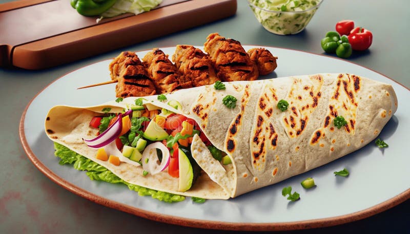 Grilled Meat on a Stick in Arabic Bread Stock Illustration ...