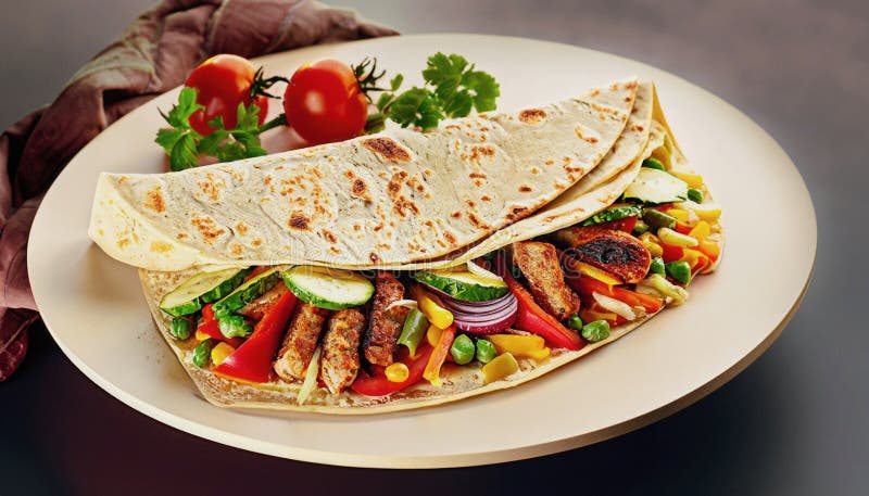 Grilled Meat on a Stick in Arabic Bread Stock Illustration ...