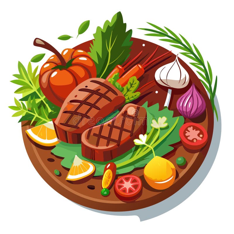 Grilled Meat with Vegetables Stock Vector - Illustration of minced ...