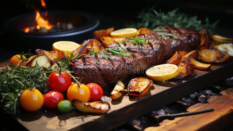 Grilled Meat and Vegetables Make Gourmet Lunch Background Stock Image ...