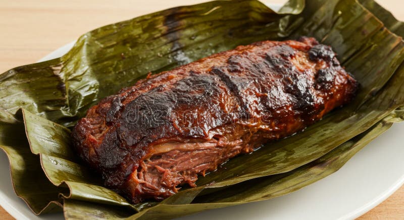 Grilled Meat Wrapped in Banana Leaf on a Plate Stock Illustration ...