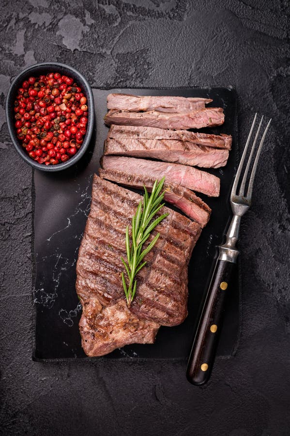 Grilled Medium Beef Rump Steak on Marble Board. Black Background Stock Photo - Image of steak ...