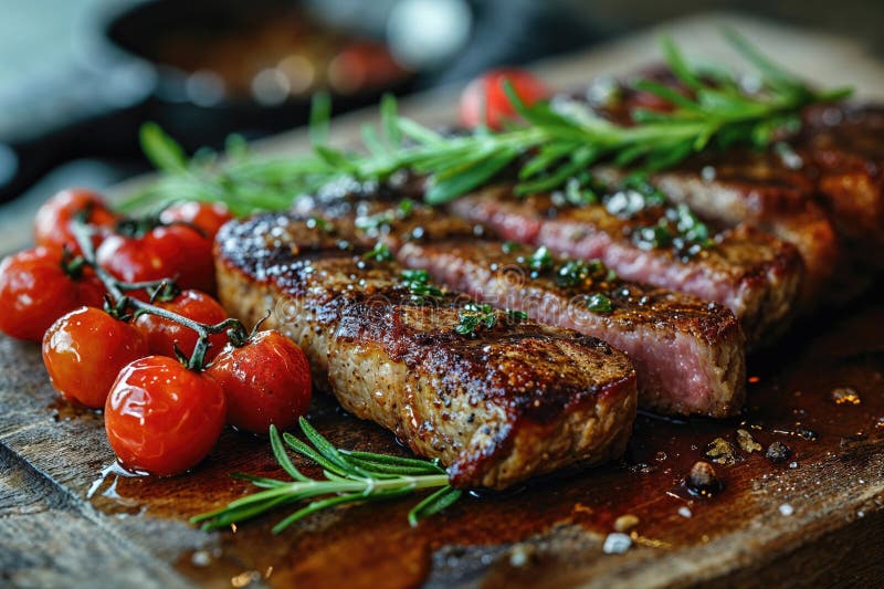 Grilled Medium Rib Eye Steak with Rosemary and Tomato Stock Photo ...