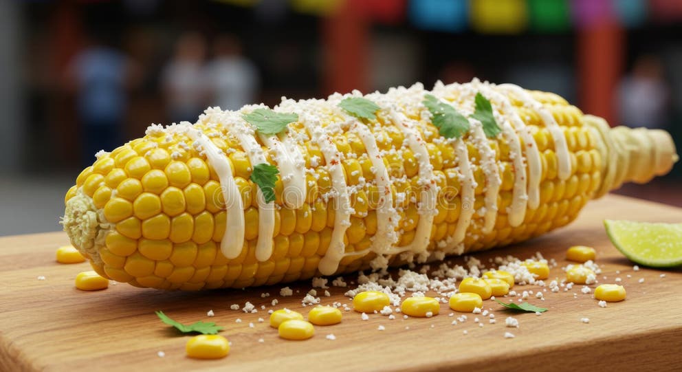 Grilled Mexican Corn with Cheese and Mayo Stock Illustration ...