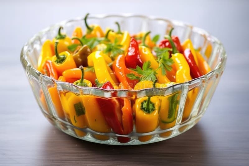 Grilled Mini Bell Peppers Served in a Glass Dish Stock Photo - Image of ...
