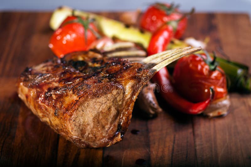 Grilled Mutton Chops on Cutting Board Stock Image - Image of protein ...