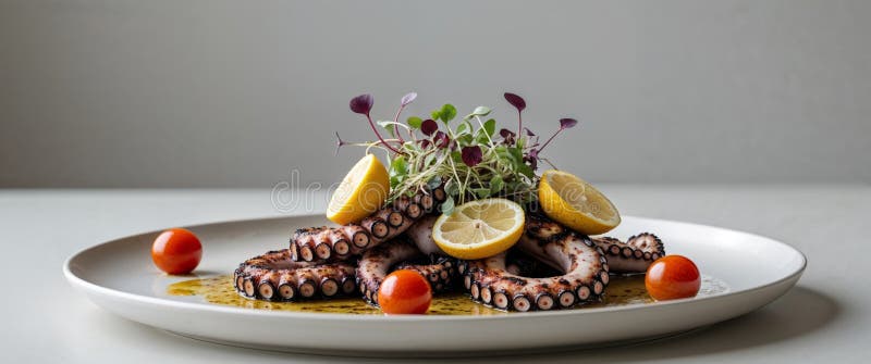 Grilled Octopus Dish with Colorful Toppings. Stock Image - Image of ...