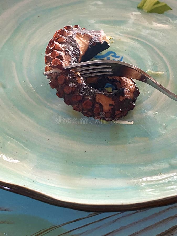 Grilled octopus on a fork stock image. Image of barbecue - 227206693